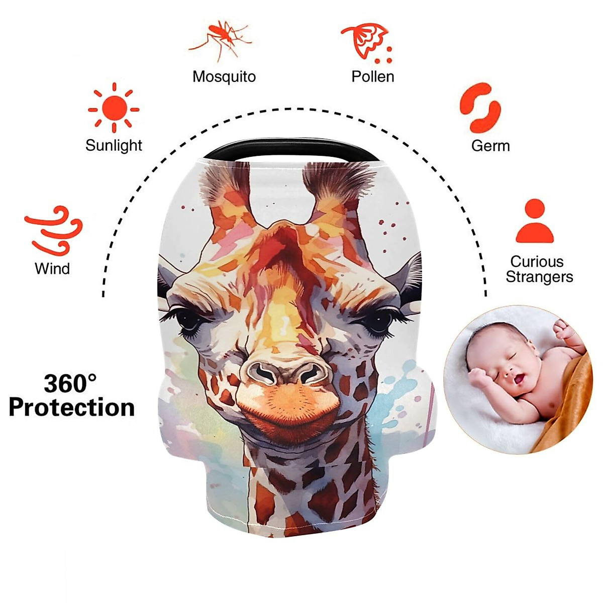 WELLDAY Baby Car Seat Covers Mommy Baby Giraffe Stretchy Breastfeeding Scarf Breathable Infant Carseat Canopy Nursing Covers Multi Use for Stroller High Chair Shopping Cart Boys and Girls