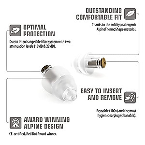 Alpine MusicSafe Pro - High Fidelity Earplugs for Musicians - 3 Interchangeable Premium Filter Sets: 16, 19 & 22 dB - Professional Musician Hearing Protection - Transparent