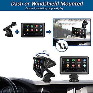 Portable Car Stereo with Wireless Apple Carplay and Android Auto - 7" Touchscreen Car Radio with Bluetooth | Mirror Link | Dash or Windshield Mounted