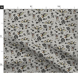 Spoonflower Fabric - Bat Pattern Grey Flowers Wild Hearts Animals Bats Decor Printed on Petal Signature Cotton Fabric Fat Quarter - Sewing Quilting Apparel Crafts Decor