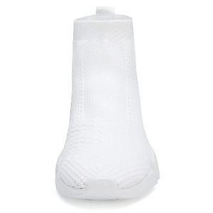 Santiro White Slip On Sneakers for Women Breathable Tennis Athletic Sock Shoes Casual High Top Running Shoes 8.5 US