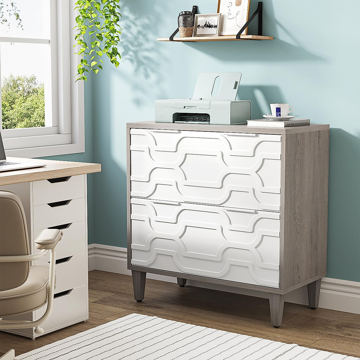 Tribesigns 2-Drawer File Cabinet, Lateral Filing Cabinet for A4/Letter/Legal Size, Office Storage Cabinet, Printer Stand with Storage Drawer for Home Office, White