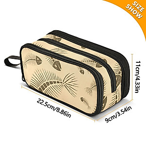 Fisyme Vintage Fish Skeleton Pencil Case Large Capacity Pen Box Makeup Pouch Holder Organizer Stationery Bag for School Office College Traval Adults