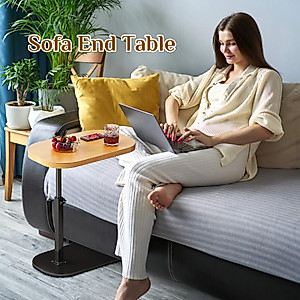 C Shaped Side Table,Adjustable Height C Table End Table for Couch,360°Swivel Couch Side Tables Slide Laptop Desk for Sofa/Bed/Bathtub/Rotating Tabletop (Log)