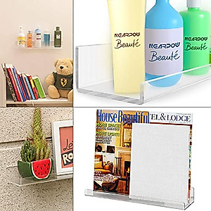 MAJOYLIFE 15 Inch Acrylic Floating Shelves,Clear Wall Mounted Book Shelf,Hanging Display Shelf for Bedroom Bathroom Living Room Office,Drilled and Self Adhesive (1 Pack)