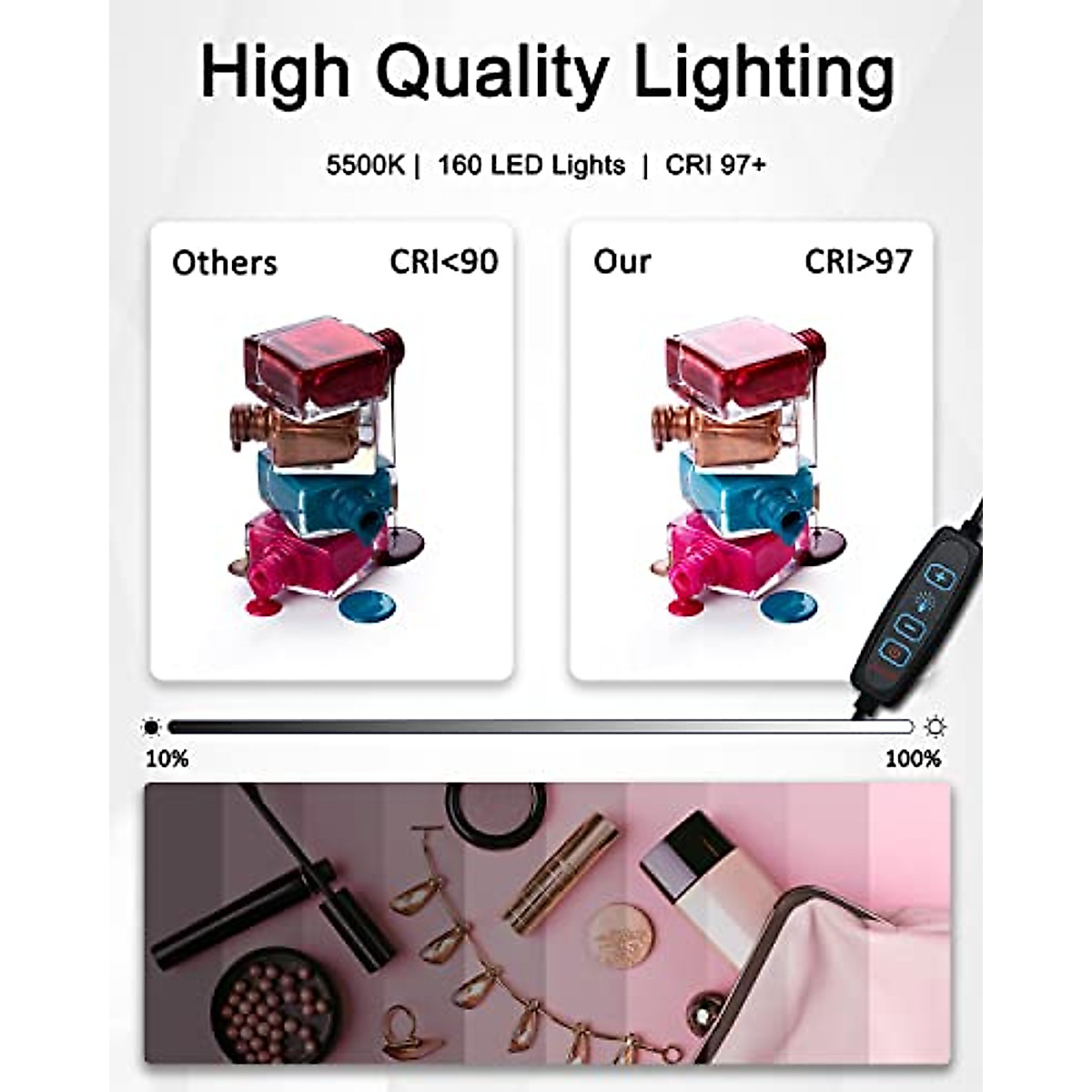 DUCLUS Light Box Photography, 16x16 inch Portable Photo Studio Box with 160 LED Dimmable Lights, 6 PVC & 2 Paper Backdrops for Product Photography.