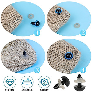 100PCS 6mm-12mm Solid Black Eyes with Washers, Sewing for DIY of Puppet, Plush Animal Making and Teddy Bear