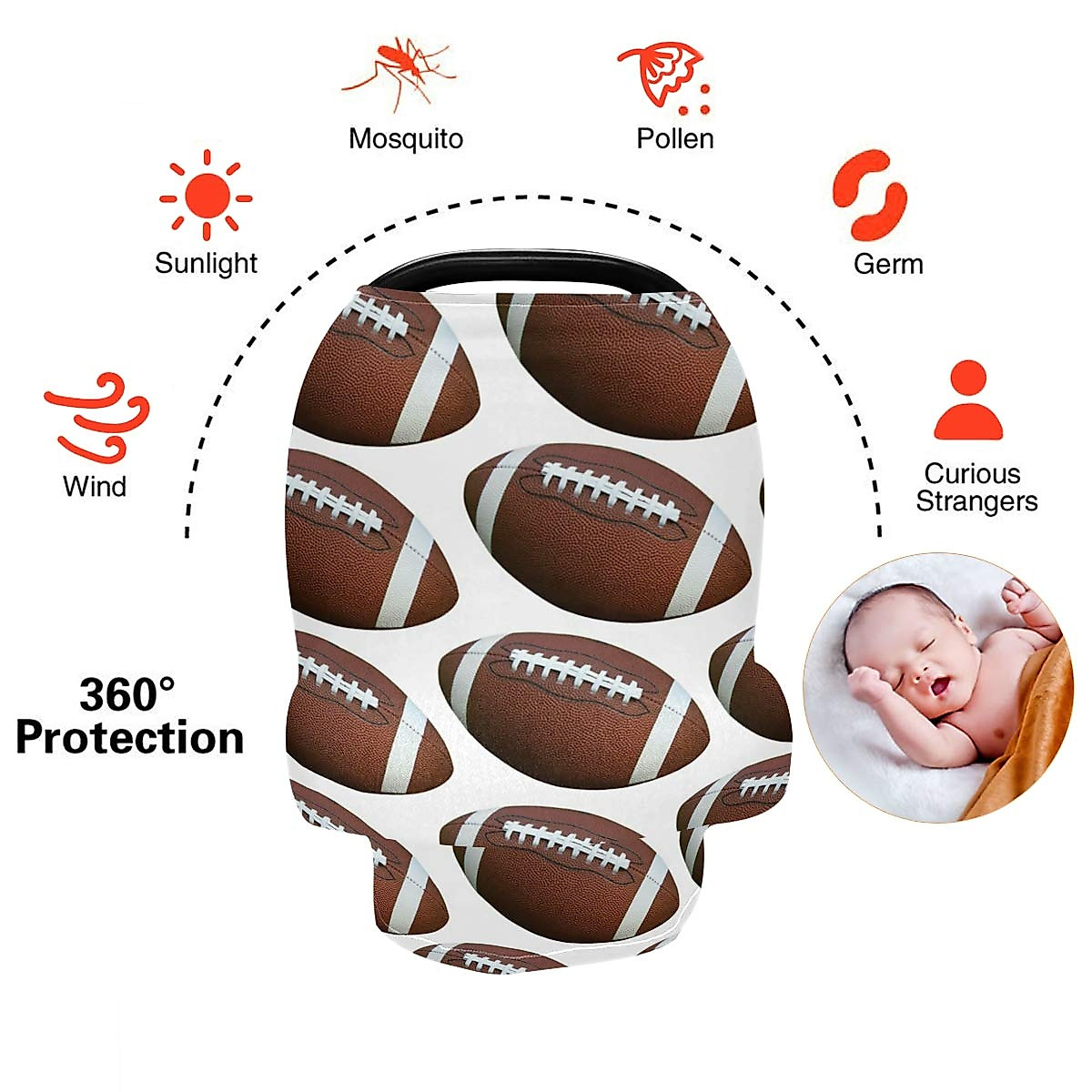 Carseat Canopy Babies Breastfeeding Cover - American Footballs Nursing Cover Scarf Breathable Baby Boy Stroller Cover Baby Shower Gifts for Girl&Boy