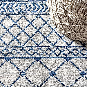 JONATHAN Y MOH103A-5 Moroccan Hype Boho Vintage Tribal Cream/Blue 5 ft. x 8 ft. Area-Rug, Bohemian, Easy-Cleaning, for Bedroom, Kitchen, Living Room, Non Shedding