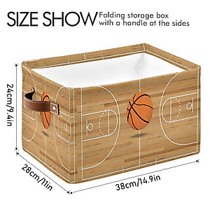 Storage Bins Sport Basketball Court Storage Basket Collapsible Cube Rectangle with Handle Storage Box for Shelves Home Office Closet 1 Pack