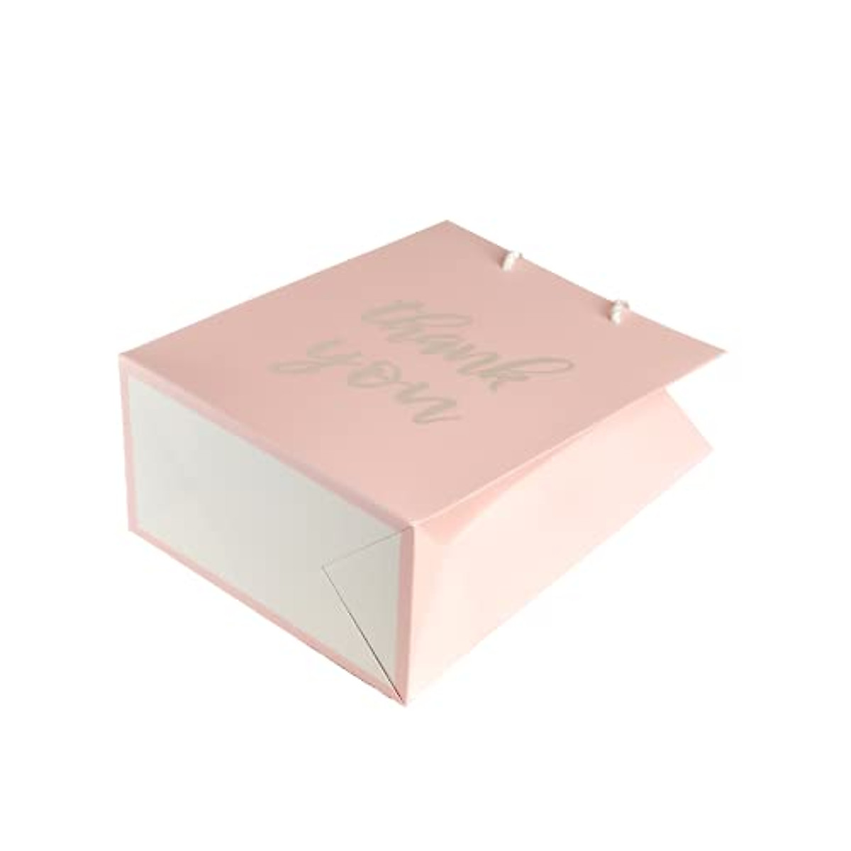 12 Pack Thank You Gift Bags - Elegant Pink Paper Gift Bags With ‘’Thank You’’ Embossed In Silver Foil Letters - Perfect For Birthday Party, Bridal Shower, Baby Shower, Paper Favor Bags 4"x 7"x 9" Inches