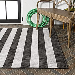 JONATHAN Y SMB203C-5 Negril Two-Tone Wide Stripe Indoor Outdoor Farmhouse Transitional Traditional Area Rug,High Traffic,Kitchen,Living Room,Backyard,Non Shedding,5 X 8,Black/Cream