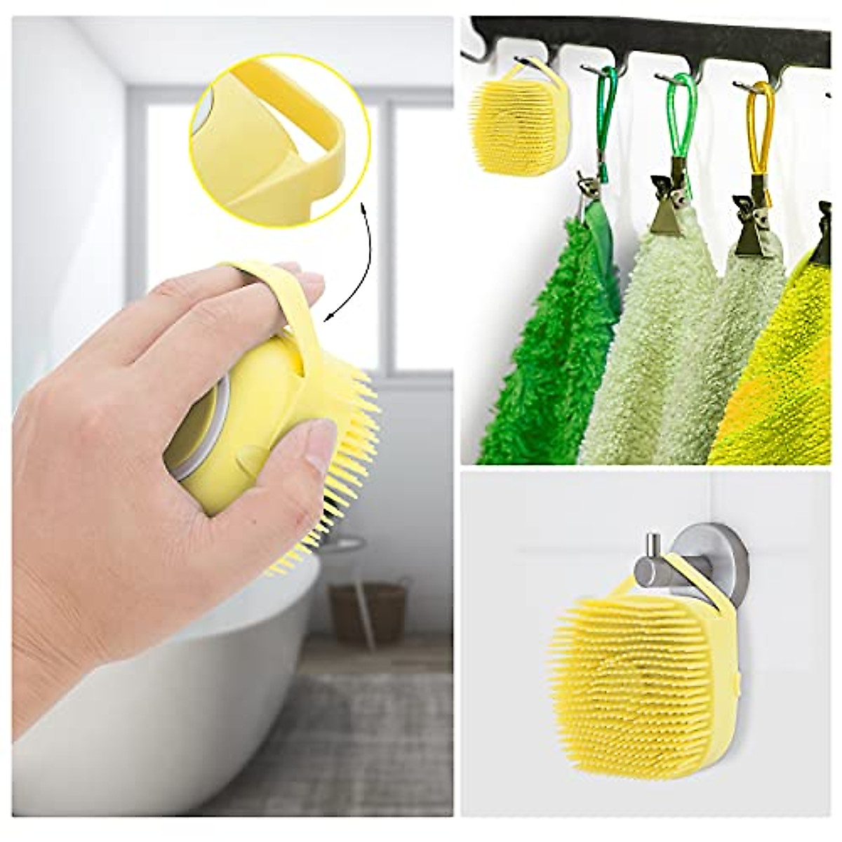 Molain Dog Cat Bath Brush Comb Silicone Rubber Dog Grooming Brush Silicone Puppy Massage Brush Hair Fur Grooming Cleaning Brush Soft Shampoo Dispenser (yellow)