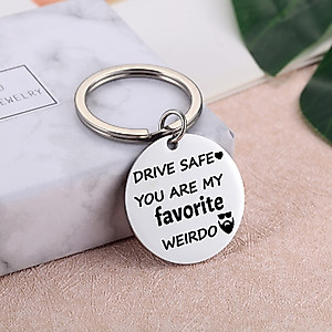Aesnefe Drive Safe You Are My Favorite Weirdo Keychain, I Love You Gift for Him, Birthday Valentine's Day Chrismas Anniversary Jewelry for Boyfriend Husband, New Driver Gift