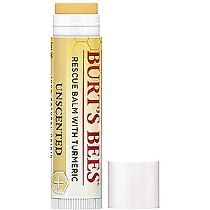 Burt's Bees 100% Natural Origin Rescue Lip Balm With Beeswax and Antioxidant-Rich Turmeric Promotes Healing Of Extremely Dry Lips, Unscented, 2 Tubes in Blister Box