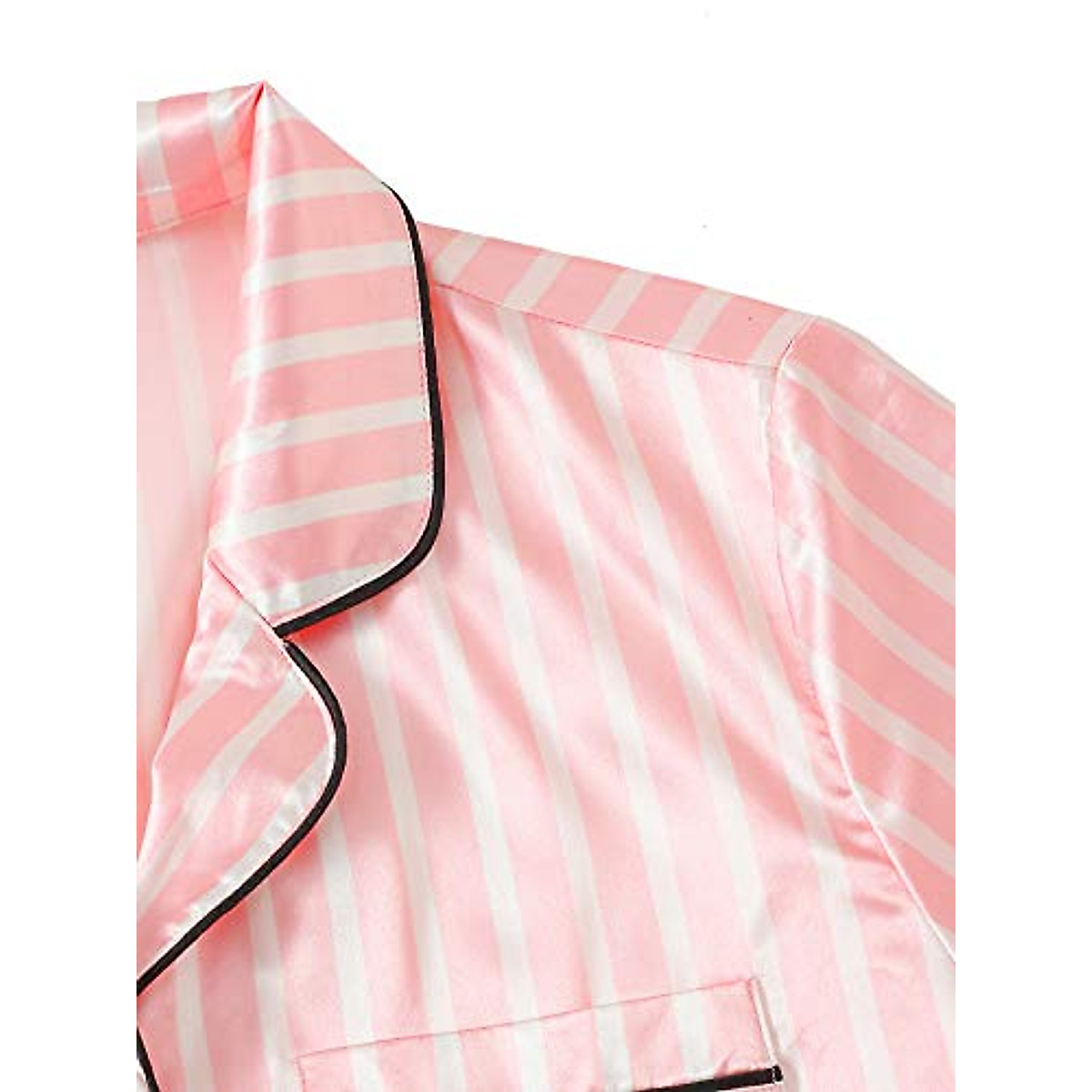 WDIRARA Women's Satin Sleepwear Short Sleeve Button Shirt and Shorts Pajama Set Silky PJ Striped Pink XXS