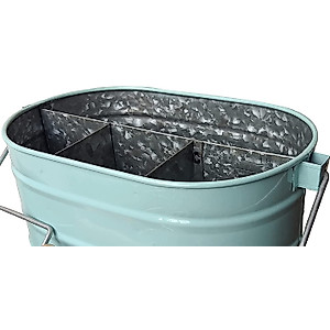Homebia Designs Galvanized Metal Caddy with 4 Compartments, Rustic Farmhouse Kitchen Indoor Outdoor Picnic Utensil Holder, Multipurpose Storage Bin, Metal Garden Planters - 12 Inch - Aqua