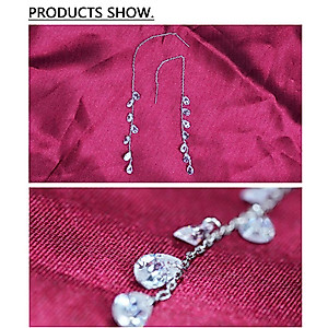 925 Sterling Silver Tassel Drop Earrings Long CZ Droplet Dangle Threader Earrings for Women