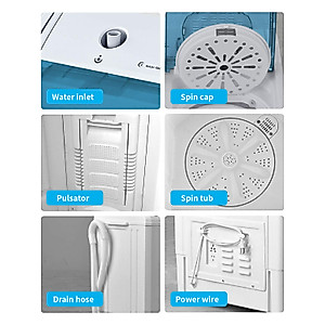 KUPPET Compact Twin Tub Portable Mini Washing Machine 21lbs Capacity, Washer(14.4lbs)&Spiner(6.6lbs)/Built-in Drain Pump/Semi-Automatic, White&Blue