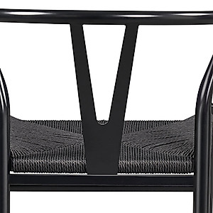 Yaheetech Set of 4 Weave Chair Mid-Century Metal Dining Chair Y-Shaped Backrest Hemp Seat, Large Black
