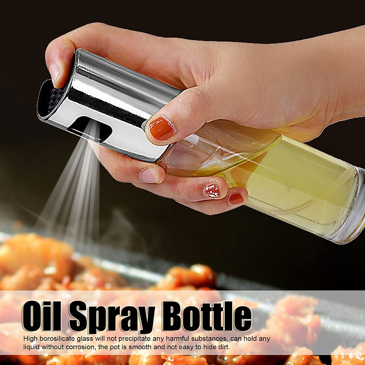 Oil Sprayer for Cooking, Glass Olive Oil Sprayer Mister, Olive Oil Spritzer, Prevenrt Slipping Olive Oil Spray Bottle for Kitchen, Air Fryer, Salad, Baking, Grilling, Rose Gold