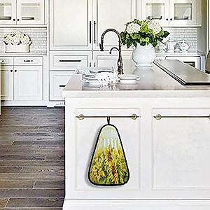visesunny Oil Painting Sunny Sunflower Kitchen Dish Towel with Hanging Loop Absorbent Hand Towel for Bathroom Cleaning and Drying Washcloth