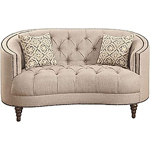 Coaster Furniture Avonlea Loveseat with Button Tufting and Nailhead Trim Beige Stone Grey 505642