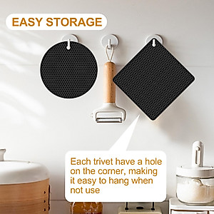 Yunlihua Silicone Trivet Mats, 4 Pack Hot Pads Pot Holders for Kitchen, Heat Resistant Non-Slip Trivets for Hot Dishes, Hot Pots and Pans, Countertop, Table, Food Grade Silicone & BPA Free, Black