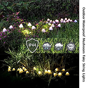 Raising Witt Solar Mushroom Fairy String Lights 20Led Outdoor Waterproof 16Feet 8Modes Solar Powered In Ground Lights Decoration for Garden Patio Yard Landscape Lawn Path Wedding Party Christmas(warm)