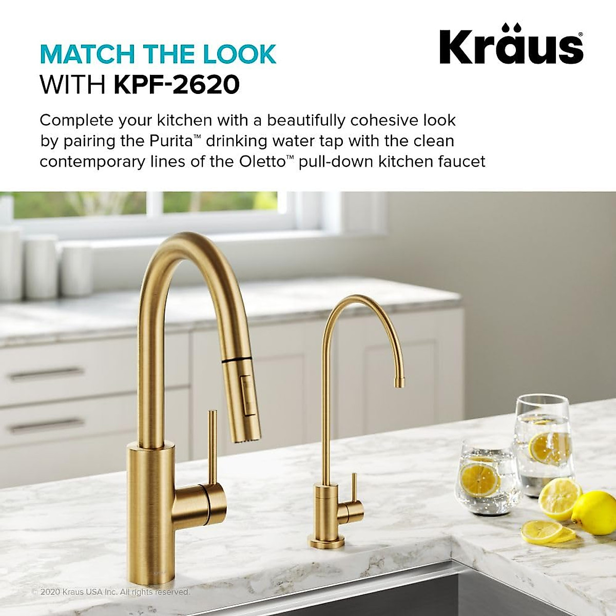 KRAUS Purita 100% Lead-Free Kitchen Water Filter Faucet in Brushed Brass, FF-100BB