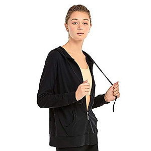 Sofra Teejoy Women's Thin Cotton Zip Up Hoodie Jacket Black Large