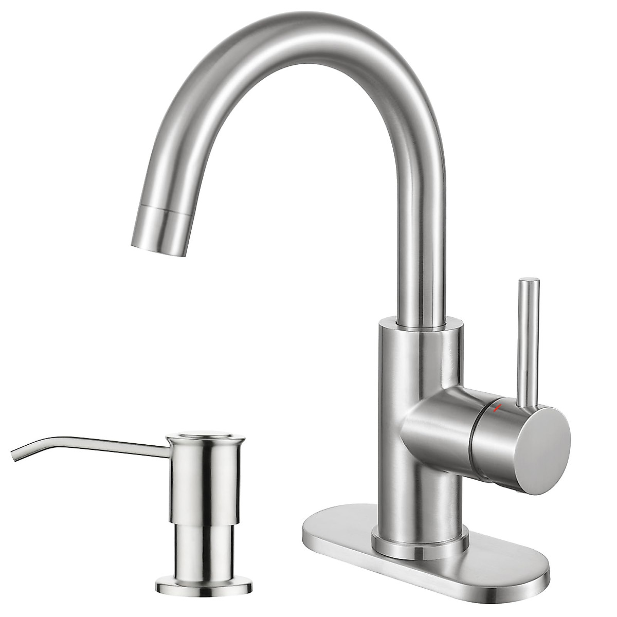 CREA Small Kitchen Faucet with Soap Dispenser,Brushed Nickel Bar Sink Faucet Single Hole,High Arc Single Handle Utility Faucet for Laundry Sink RV Outdoor Pre Wet Bar