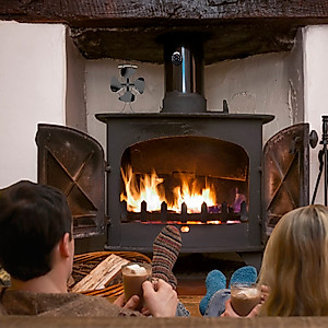 WESTLEY Wood Stove Fan Heat Powered, 4-Blade Fireplace Fan, Stove Fan for Wood/Log Burner/Fireplace, Increases 80% More Warm Air Than 2 Blade Fan, with Magnetic Thermometer