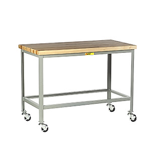 Little Giant WT-3060-3R Steel Mobile Butcher Block Top Table, 1000 lb. Load Capacity, 35" x 60" x 30", Gray
