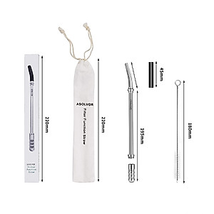 Reusable Straws Stainless Steel Straws Coffee Straw Filter Function Straw 7.6" Drinking Straw with Traveling Bags Easy to Carry & Clean for Tea, Coffee, Cocktails, Juice