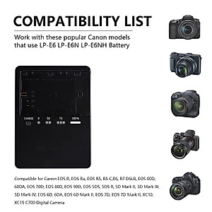 LP-E6 LP-E6N LC-E6 Charger for Canon: Compatible with LP-E6NH LC-E6E Battery EOS R Ra R5 R5 C R6 R7 DSLR 60D 60DA 70D 80D 90D 5DS 5DS R 5D Mark II III IV 6D 6DA 6D Mark II 7D 7D Mark II XC10 XC15 C700