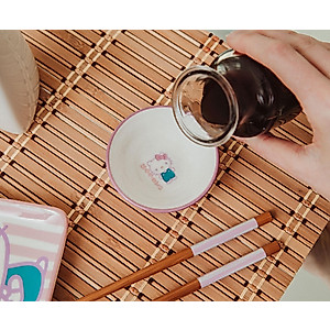 Sanrio Hello Kitty Pink 3-Piece Ceramic Sushi Set With Sauce Bowl and Chopsticks