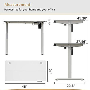 Meilocar Height Adjustable Electric Standing Desk, Sit Stand Computer Desk with Memory Controller, Home Office Workstation Stand up Desk with Splice Board, 48" x 24" Tabletop (White Top + White Frame)