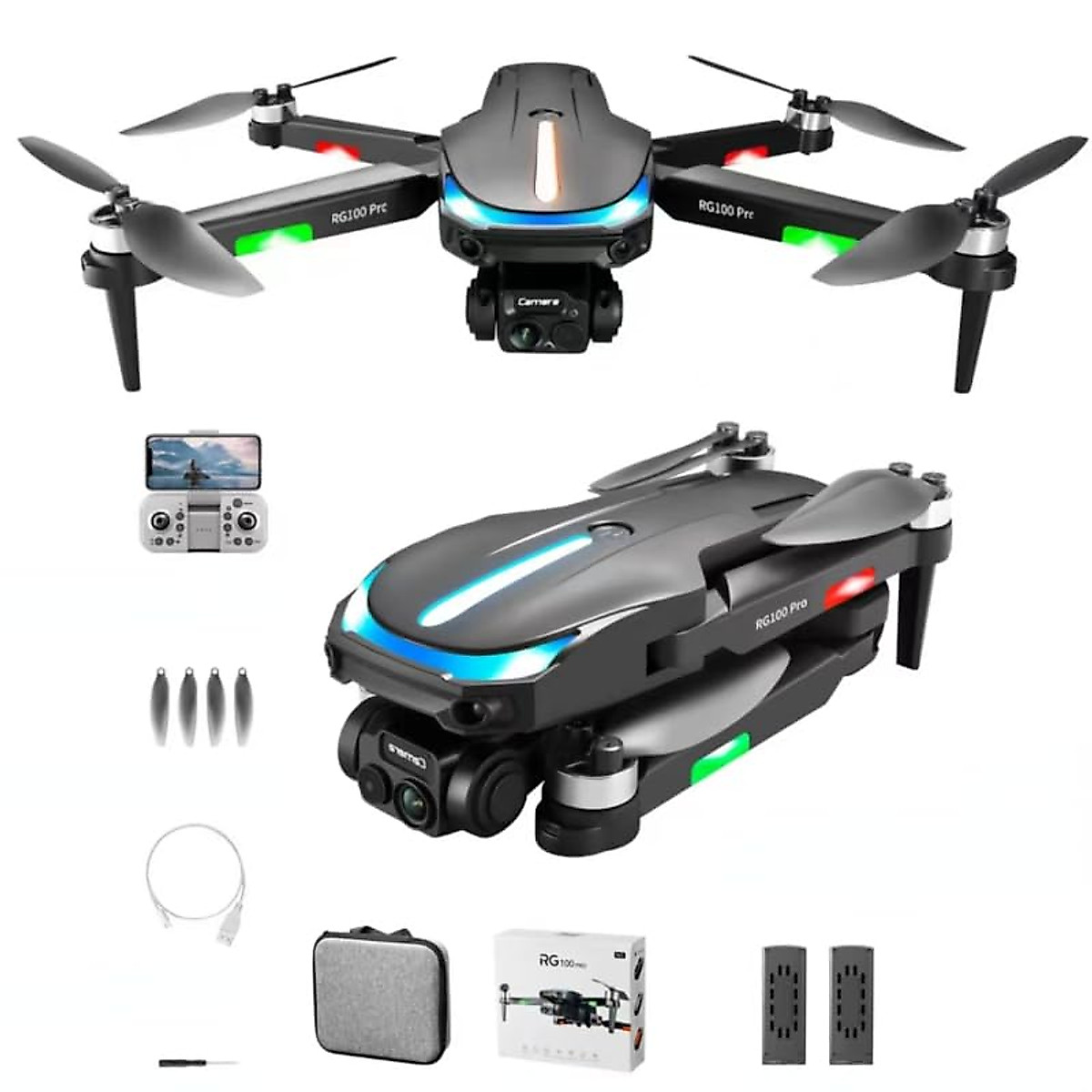 Asiasioc Dual 4K Hd FPV Camera Drone Dual Camera Three Side Obstacle Avoidance Brushless 2.4G WiFi Foldable RC Quadcopter FPV Helicopter