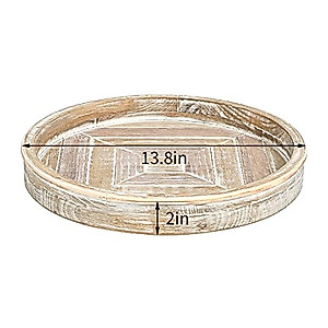 Large Round Serving Tray Without Handle, Solid Wood Circle Tray, Decorative Food Tray for Ottoman, Coffee Table, Breakfast, Drinks Serving Plate Bar Server White Breakfast Tray