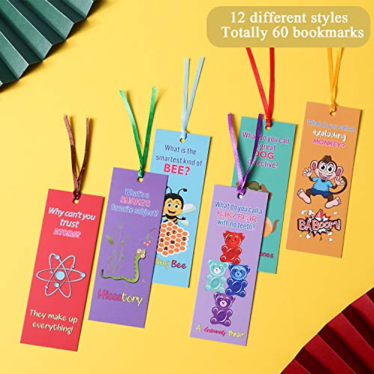 Kids Bookmark Silly Jokes Bookmarks Funny Animals Bookmarks Cartoon Hilarious Learning Bookmarks with Hanging Ropes for Teachers Students Classroom Rewards Supplies