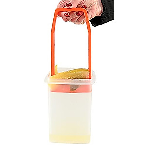 HOME-X Pickle Storage Container, Straining Pickle Jar, Filter Insert, Sieve Food Saver Container, 7 ½” L x 4 ¼” W x 4 ¼” H, Orange