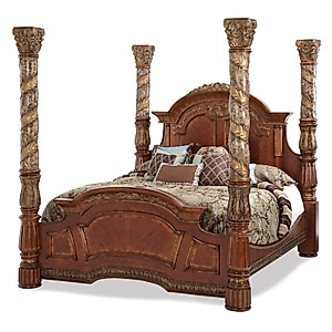Michael Amini Villa Valencia Cal. King Wood Canopy Bed - Classic Chestnut