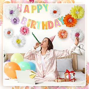 Affrolling 10 Pcs Boho Retro Daisy Tissue Paper Pom Poms Party Decorations 12" 8" Daisy Tissue Paper Flowers Wall Hanging Baby Shower Bridal Wedding Birthday Party Backdrop Classroom Decor