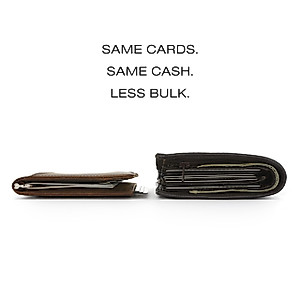 Andar The Apollo Leather Slim RFID Blocking Minimalist Bifold Wallet with Money Clip and ID Slot made of Full Grain Leather Elastic Pull Tab (Saddle Brown)