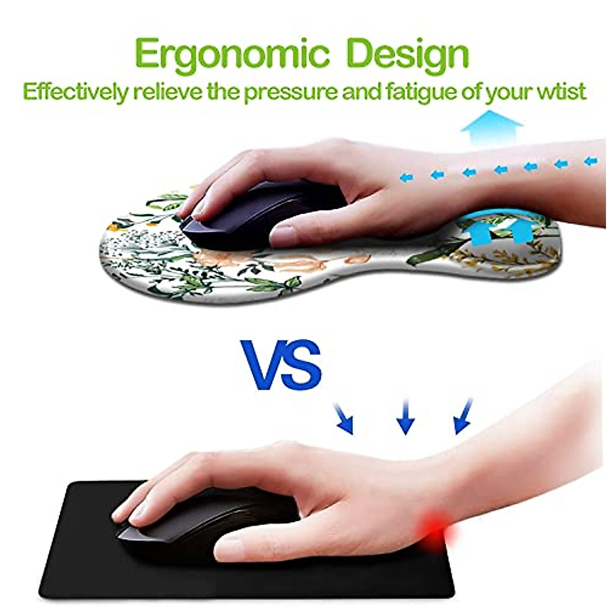 Dooke Ergonomic Mouse Pad with Wrist Support, Cute Mouse Pads with Non-Slip PU Base for Home Office Working Studying Easy Typing & Pain Relief Beautiful Floral