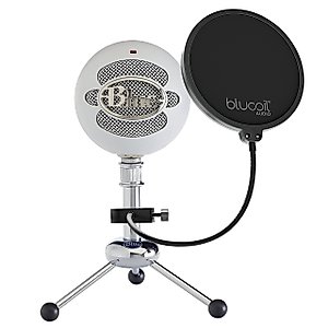 Blue Snowball USB Microphone with Metal Mic Stand for Podcasting, Live Streaming, Skype/VOIP Calls, Music Recording on Windows and Mac (Textured White) Bundle with Blucoil Pop Filter Windscreen