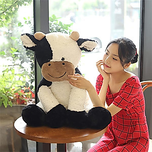 pangcangshu Cow Year Plush Toy Cute Cattle Stuffed Animals Cattle Soft Doll Kids Toys Birthday Gift for Children Easter, Thanksgiving, Christmas, New Year's Gifts(Black and White, 20cm/7inch)