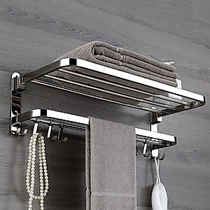 Bathroom Shelf Wall Floating Bathroom Bathroom Towel Shelf with Foldable Towel Bar Holder and Towel Hooks Wall Mounted Multifunctional Double Towel Bars Brushed Nickel Floating Shelves Corner Shower
