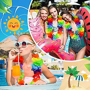 Sherr 48 Pcs LED Hawaiian Leis Light up Flower Leis Necklace with LED Lights Luau Flowers Necklaces for Masquerade Beach Wedding Tropical Themed Party Supplies(Colourful)
